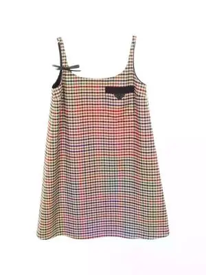 Prada 2010s Check-print Sleeveless Mini Dress - Neutrals