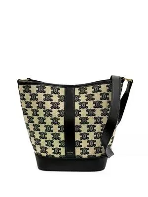 Celine 2021-2026 Small Triomphe Embroidered Canvas Bucket Bag - Brown