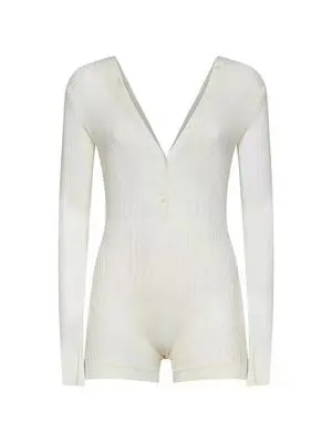 MUGLER Ribbed-knit Playsuit - White