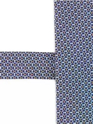 FERRAGAMO Gancini Links Print Silk Tie - Blue