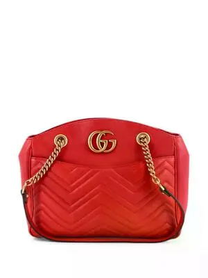 Gucci Gg Marmont Chain Tote Matelasse Leather Medium Shoulder Bag - Red