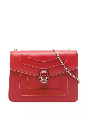BVLGARI 2012-2026 Small Calfskin Square Serpenti Forever Chain Crossbody Bag - Red