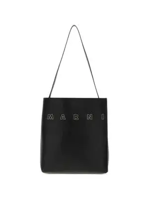 Marni Embroidered-logo Leather Tote Bag - Black