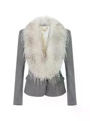 Elisabetta Franchi Wool Jacket With Fur-effect Collar - Grey