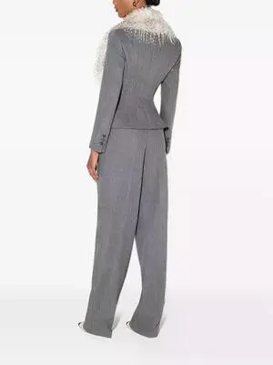 Elisabetta Franchi Wool Jacket With Fur-effect Collar - Grey