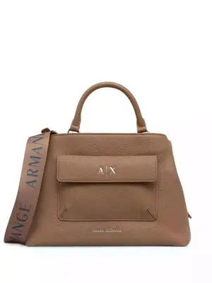 Armani Exchange Logo-plaque Pebbled Tote Bag - Brown