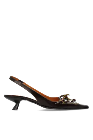 Marni Slingback Pointed Toe Kitten Heel Shoes - Brown