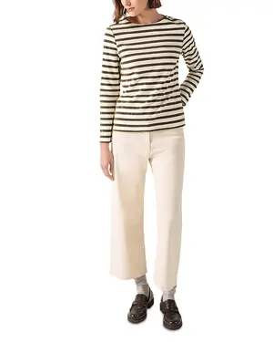Saint James Merivelours Breton Velvet Stripe Top - Ecume/land
