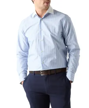 Robert Talbott Reynolds Multi Stripe Light Weight Poplin Shirt In Contemporary Fit - Blue