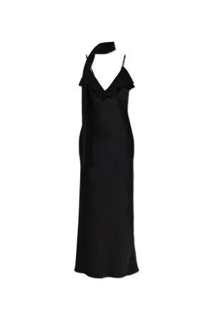 ROTATE BY BIRGER CHRISTENSEN Satin Maxi Dress With Ruffle And Scarf Detail - Black