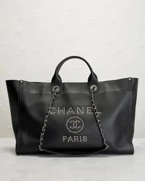 FWRD RENEW Chanel Studded Caviar Large Deauville Tote Bag