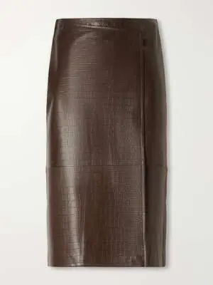 Nour Hammour Origami Croc-effect Leather Midi Wrap Skirt