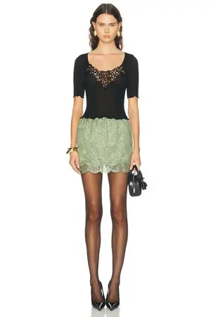 Saint Laurent Short Sleeve Lace Trim Top