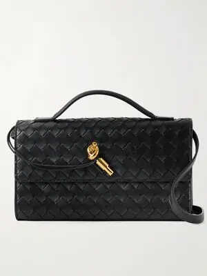 Bottega Veneta Andiamo Intrecciato Leather Shoulder Bag - Black