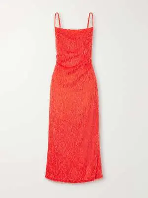 Bottega Veneta Draped Fil Coupé Jacquard Midi Dress - Red