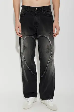CARNE BOLLENTE Vintage Effect Jeans With Distressed Heart Detail