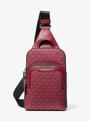Michael Kors Hudson Medium Signature Logo Sling Bag - Red