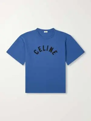 Celine Logo-print Cotton-jersey T-shirt - Blue