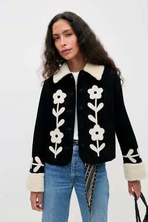 Rixo Brodie Retro Daisy Applique Embroidery Regular - Black