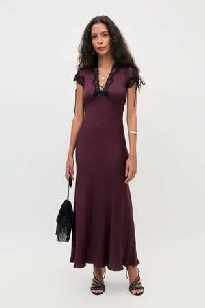 Rixo Fern Floral Jacquard Wine Dress - Purple