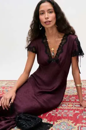Rixo Fern Floral Jacquard Wine Dress