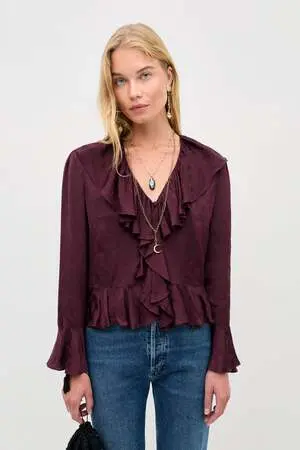 Rixo Tracye Floral Trail Jacquard Wine Regular - Purple