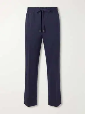 Brioni Straight-leg Leather-trimmed Wool Sweatpants