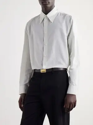 Bottega Veneta Classic-collar Logo-embroidered Striped Cotton-poplin Shirt
