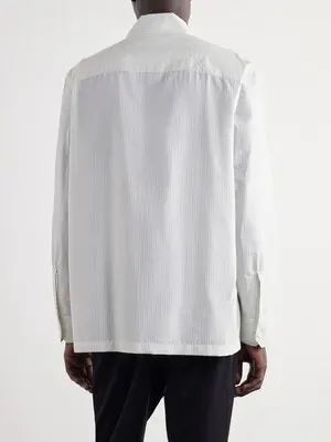Bottega Veneta Classic-collar Logo-embroidered Striped Cotton-poplin Shirt