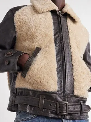 Ralph Lauren Geronimo Belted Shearling-trimmed Leather Jacket - Brown