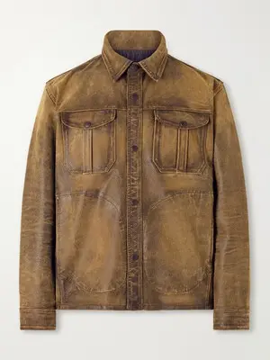 Ralph Lauren Distressed Leather Button-down Jacket - Brown