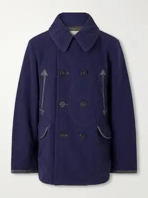 Ralph Lauren Leather-trimmed Wool-blend Coat - Blue