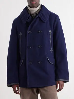 Ralph Lauren Leather-trimmed Wool-blend Coat - Blue