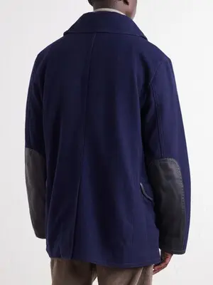 Ralph Lauren Leather-trimmed Wool-blend Coat - Blue