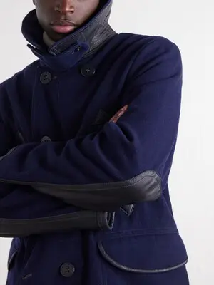 Ralph Lauren Leather-trimmed Wool-blend Coat - Blue