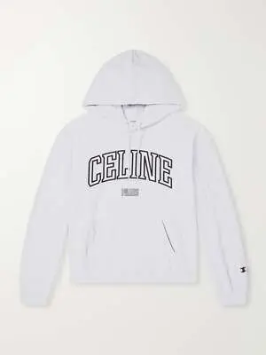 Celine Logo-print Cotton-jersey Hoodie - Gray