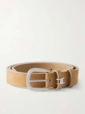 CELINE 2.5cm Triomphe-Embellished Nubuck Belt