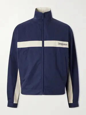 Saint Laurent Paneled Logo Embroidered Cotton Jacket - Blue