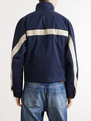 Saint Laurent Paneled Logo Embroidered Cotton Jacket - Blue