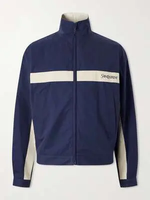 Saint Laurent Paneled Logo Embroidered Cotton Jacket - Navy