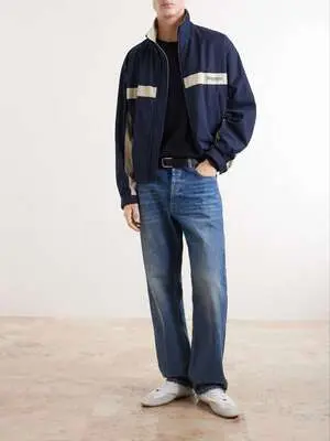 Saint Laurent Paneled Logo Embroidered Cotton Jacket - Navy