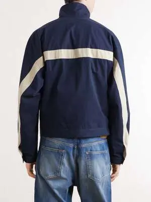 Saint Laurent Paneled Logo Embroidered Cotton Jacket - Navy