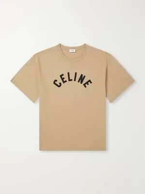 Celine Logo-print Cotton-jersey T-shirt - Beige