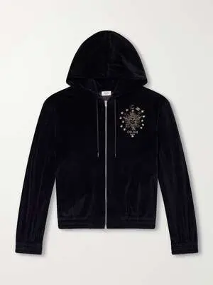 Celine Logo-embroidered Cotton-blend Velvet Zip-up Hoodie