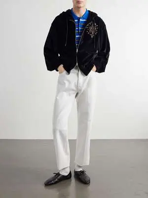 Celine Logo-embroidered Cotton-blend Velvet Zip-up Hoodie