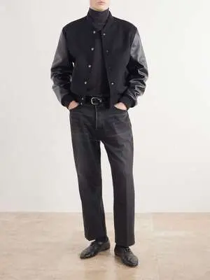 Celine Teddy Leather-trimmed Wool-blend Bomber Jacket