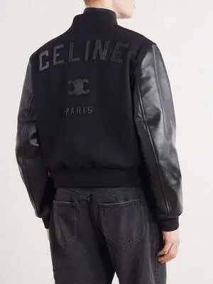 Celine Teddy Leather-trimmed Wool-blend Bomber Jacket