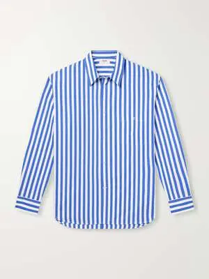 Celine Triomphe-embroidered Striped Cotton-poplin Shirt - Blue