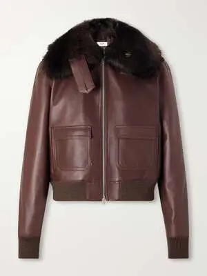 Celine Shearling-trimmed Leather Jacket - Brown