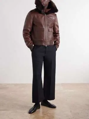 Celine Shearling-trimmed Leather Jacket